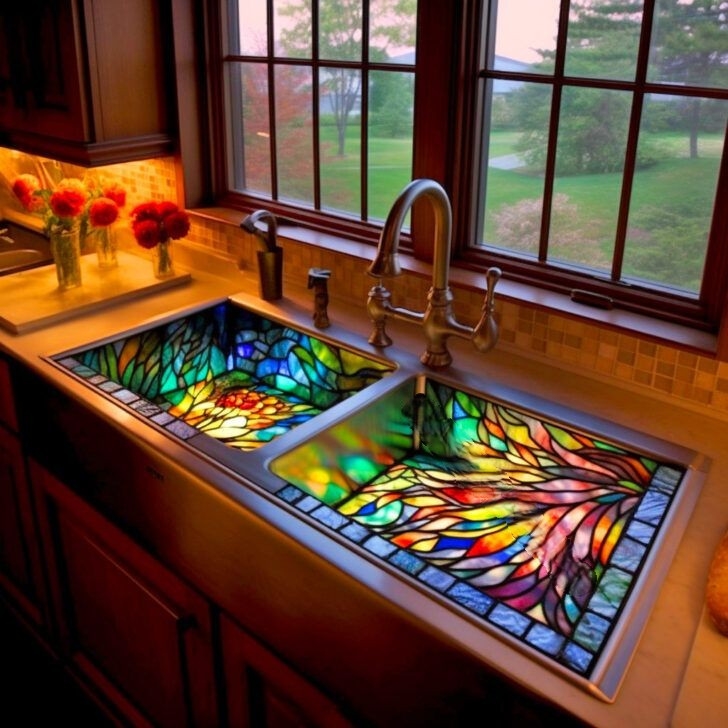 Spice Up Your Kitchen with Stained Glass Sinks - A Kaleidoscope of Color!