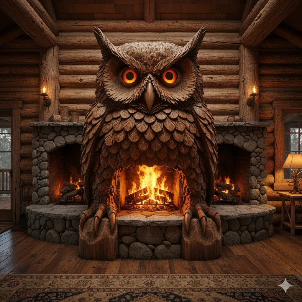 Wooden Owl Fireplace: A Warm, Enchanting Centerpiece for Nature ...