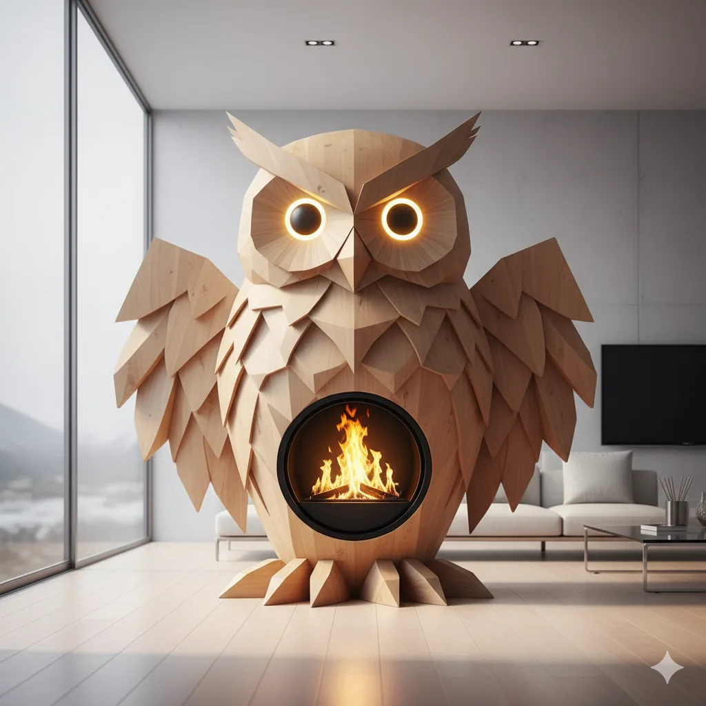 Wooden Owl Fireplace: A Warm, Enchanting Centerpiece for Nature ...